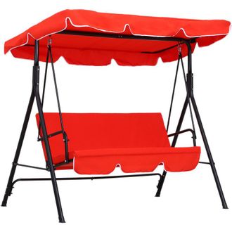 OUTSUNNY Balancelle de jardin 3 places toit inclinaison r&eacute;glable coussins assise et dossier 1,72L x 1,1l x 1,52H m acier noir polyester rouge