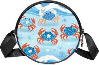 Generic Sac &agrave; bandouli&egrave;re Circle pour femme, petit sac &agrave; bandouli&egrave;re bleu crabe avec fermeture &eacute;clair, bretelles r&eacute;glables, sac &agrave; main rond d&eacute;contract&eacute; pour f