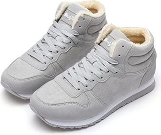 ORANDESIGNE Botte Femme Homme Hiver Fourrure Bottines Neige Plates Chaudes Chaussures Montantes a Lacet Antidérapant Mode Unisexe Bottes de Neige Dextérieur B Gri