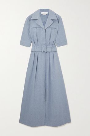 Gabriela Hearst Simone Midikleid Aus Baumwoll-chambray Mit G&uuml;rtel - Blau