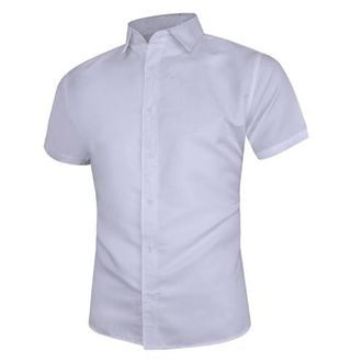Generic Chemise &agrave; manches courtes pour homme - Couleur unie - Coupe droite - Infroissable - Chemise &agrave; revers - Chemise daffaires boutonn&eacute;e - Infroissable - Gr
