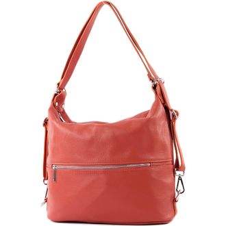 modamoda.de T189 Damen Leder Rucksack Damentasche 2in1 handmade in Italy, Farbe:Braunrot