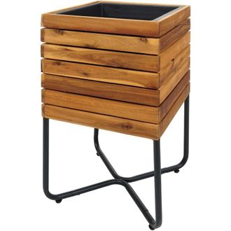 Hhg neuwertig] Pflanzkasten 585, Pflanzk&uuml;bel Blumenkasten, quadratisch 60x33x33cm Outdoor Stahl Akazie Holz MVG-zertifiziert, braun