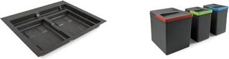 Emuca Poubelles de recyclage + base de tiroir de recyclage, 3 x H266mm (2x7L + 1x15L), 1 base avec bords à découper pour module de 60cm (536x482mm), Plastiq