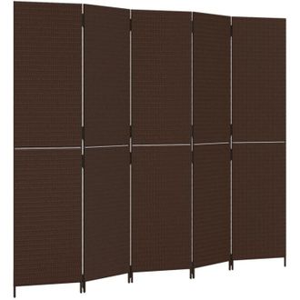 vidaXL Paravent 5-tlg. Braun Poly Rattan Vidaxl