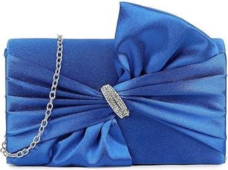 Girly HandBags Femme Pochette en satin pour femme, sac de soirée avec chaîne et broche en cristal Bleu royal