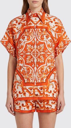 Dolce & Gabbana Chemise bowling en soie &agrave; manches courtes et imprim&eacute; Majoliques