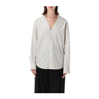 Maison Margiela Gestreiftes Hemd mit V-Ausschnitt - - Blouses & Shirts - Damen - Wei&szlig; - L