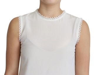 Dolce & Gabbana Womens White Blouse Silk Lace Trimmed Sleeveless Top