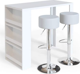 Vicco Bartisch-Set, Bartresen und Hocker, Weiß, 117 x 57 cm mit 2 Barhockern