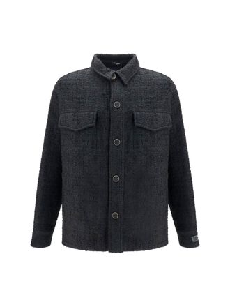 Balmain Mens Tweed Buttoned Jacket Black Cotton Shirt