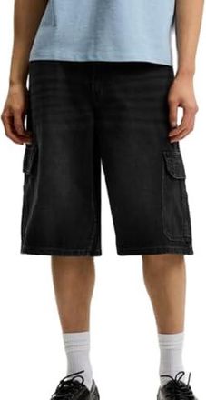 ORANDESIGNE Shorts Homme Pantalon Court en Jean Vintage Y2K Skateboard Hip Hop Bermuda Baggy Denim Shorts D Noir XXL