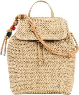 Desigual Femme, Sacs, Beige, Taille: ONE Size Petit sac &agrave; dos en raphia