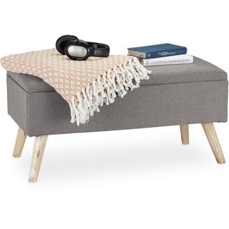 Relaxdays Relaxdays Banc de rangement, rembourré, pieds en bois, coffre avec revêtement en tissu 39,5 x 79,5 x 39 cm, gris clair