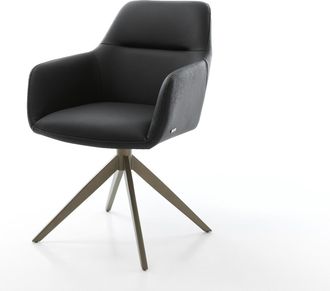 DELIFE Drehstuhl Pejo-Flex Echt-Leder Schwarz Kreuzgestell breit Effektfinish Titan 360&deg; drehbar Wippfunktion Taschenfederkern, Esszimmerst&uuml;hle
