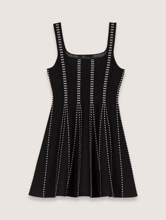 Maje Robe Courte En Maille Jacquard - Noir / Ecru - Maje