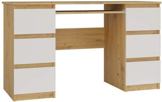 Topeshop Topeshop - kuba - Schreibtisch mit 6 Schubladen + Tastaturablage - wei&szlig; und Eiche Artisan
