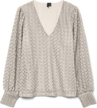 Vero Moda Ls V-Neck Lace Top Vmbecca JRS Noos Haut en Dentelle à col en V, Pumice Stone, S Femmes