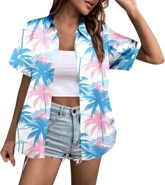 Generic Chemises hawa&iuml;ennes amusantes pour femme - Motif tropical hawa&iuml;en - Palmier - Plage - Chemise d&eacute;contract&eacute;e &agrave; manches courtes - Boutons - Graphique - C