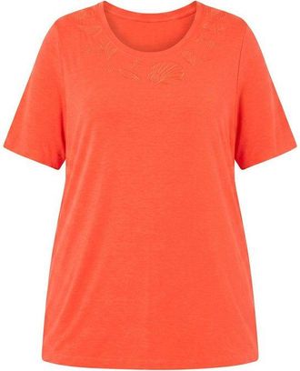 Ulla Popken T-Shirt T-Shirt Stickerei A-Linie Rundhals Halbarm