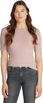 Tommy Hilfiger T-Shirt Manches Courtes Femme Rib Col Ras-du-Cou, Rose (Foggy Pink), M