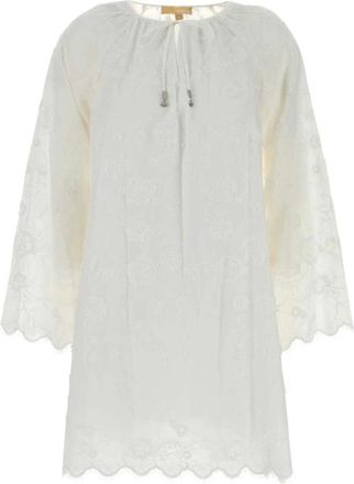 Michael Kors Femme, Blouses et Chemises, Blanc, Taille: 40 FR Robe Voile de Coton &agrave; Broderies Florales