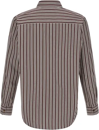 Saint Laurent Vertical Striped Cotton Poplin Shirt - Brown
