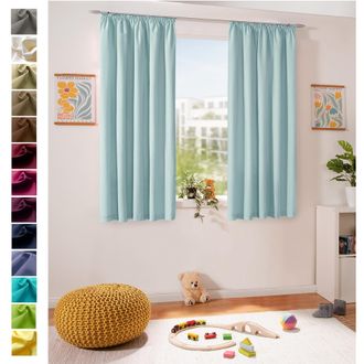 Heimtexland Dekoschal Baumwolle Uni Blickdicht Vorhang Kräuselband Gardine Kinderzimmer Pastell Himmelblau HxB 180x135 Typ625