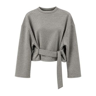 Weili Zheng SweaT-shirt en molleton bross&eacute; avec ceinture ajustable - Femme - Sweatshirts et sweats &agrave; capuche - Gris - Taille: 38 FR
