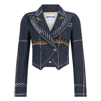 Moschino Cropped Baumwollblazer - - Jackets - Damen - Blau - S