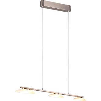 Trio Leuchten Led Suspension R&eacute;glable en hauteur Switch-Dimmer Lampe suspendue de salle &agrave; manger, verre m&eacute;tal nickel mat, 3x 9W 950Lm blanc chaud, LxlxH