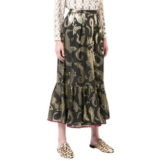 Gucci Black & Gold Lizard Jacquard Midi Skirt