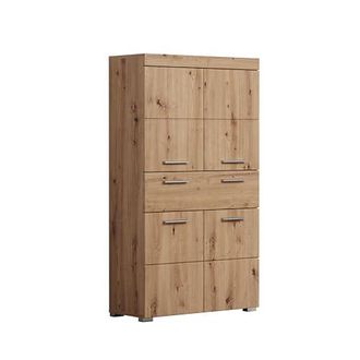 Trendteam Amanda - Hochschrank - Eiche - breiter Badezimmerschrank mit 4 höhenverstellbaren Einlegeböden - (BxHxT) 73 x 130 x 31 cm - 4 Fächer und Einer großen 