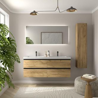 Cygnus Bath Meuble de salle de bain BEQUIA METAL 140cm Ch&ecirc;ne Vasque Toscana Charge min&eacute;rale Centrale