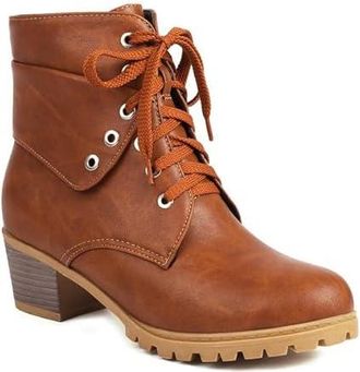 Generic Bottines habill&eacute;es &agrave; lacets &agrave; bout rond pour femme Semelle &agrave; crampons Chaussures d&eacute;quitation Western Combat, marron, 38.5 EU