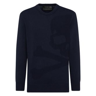 Philipp Plein Pullover Rundhals Skull&Bones - - Knitwear - Herren - Blau - 2XL