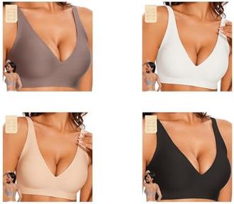 Generic Soutien-gorge confortable sans fil pour femme, avec boucle dextension, soutien-gorge push-up sans couture, ajustement confortable, 4 pi&egrave;ces - A, XXL