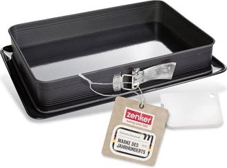 Zenker Rechteck-Springform DELUXE, eckige Premium-Backform mit emailliertem Boden und Auslaufschutz, Kuchenform mit Antihaftbeschichtung (Farbe: Schwarz meta