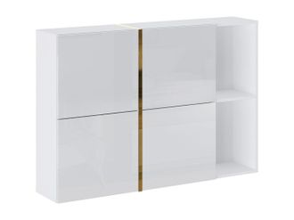 Vente-Unique Schuhschrank - 4 Klappenf&auml;cher & 2 Nischen - Wei&szlig; & Gold - MARZIALO