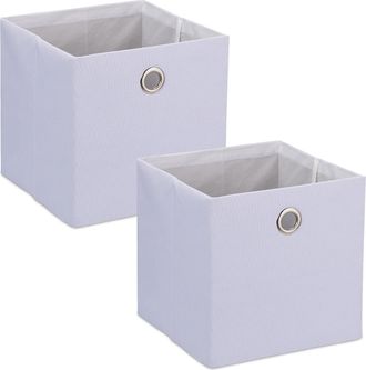 Relaxdays Aufbewahrungsbox, Ordnungsbox aus Stoff, 2er-Set, HxBxT: 30,5 x 30,5 x 30,5 cm, Faltbarer Regalkorb, weiß