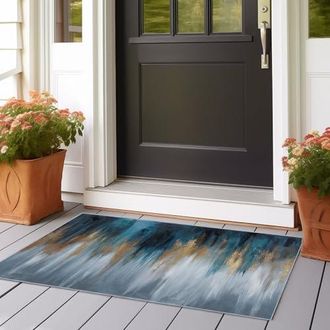 Generic Bleu Lavable en Machine Tapis Salon Abstrait Coups de Pinceau Vertical, 160 x 230 cm Doux Tapis de Sol Pelucheux Dessous Antid&eacute;rapant, Entree Interieu