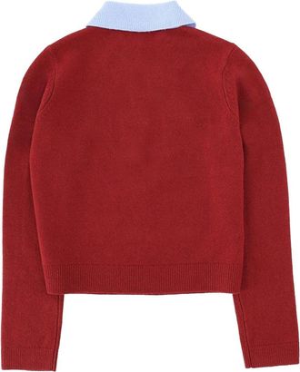 Self Portrait Wool and Alpaca Blend Polo Top - Burgundy