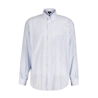 Fendi Luxuri&ouml;ses Seiden-Baumwoll-Gestreiftes Hemd - - Shirts - Herren - Blau - XL