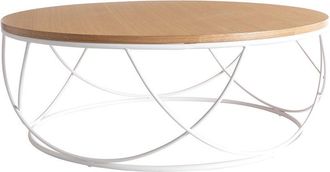 Miliboo Miliboo - Table basse ronde bois clair ch&ecirc;ne et m&eacute;tal blanc D80 cm lace