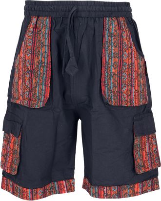 Guru Shop Ethno Yogashorts im Goastyle - Schwarz/rot, Herren, Baumwolle, Size:M