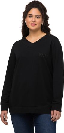 Ulla Popken Damen tiefem V-Neck Sweatshirt, schwarz, 46-48