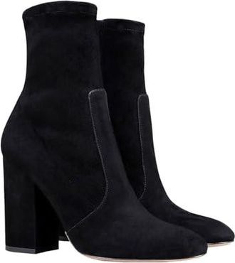 Generic Bottines &agrave; Talon Bloc et Fermeture &eacute;clair Lat&eacute;rale pour Femmes, Couleur Unie Bout Rond Bottines Courtes Confortables et D&eacute;contract&eacute;es pour F&ecirc;tes et Le