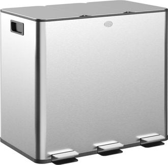 HOMCOM Poubelle de cuisine - HOMCOM - 3 compartiments de 15L - seaux int&eacute;rieurs amovibles - acier inoxydable - 61,9x36,6x43,2cm - argent