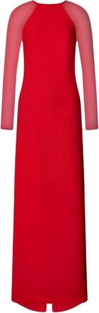 Alberta Ferretti Femme, Robes, Rouge, Taille: 38 FR Robe Maxi Ajust&eacute;e avec Manches en Mousseline