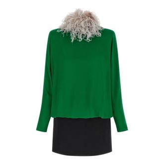 Valentino Garavani Robe Courte en Georgette avec Plumes - Femme - Robes - Vert - Taille: 36 FR